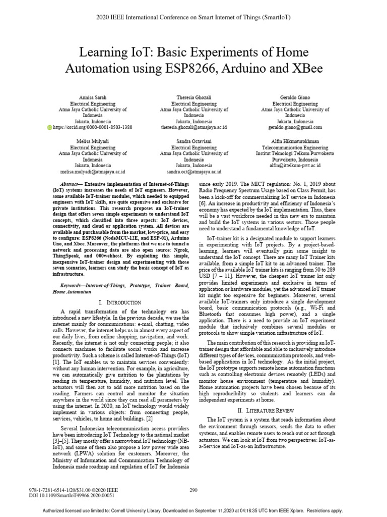 Basic Experiments of Home Automation Using ESP8266, Arduino and XBee | PDF | Internet Of Things ...