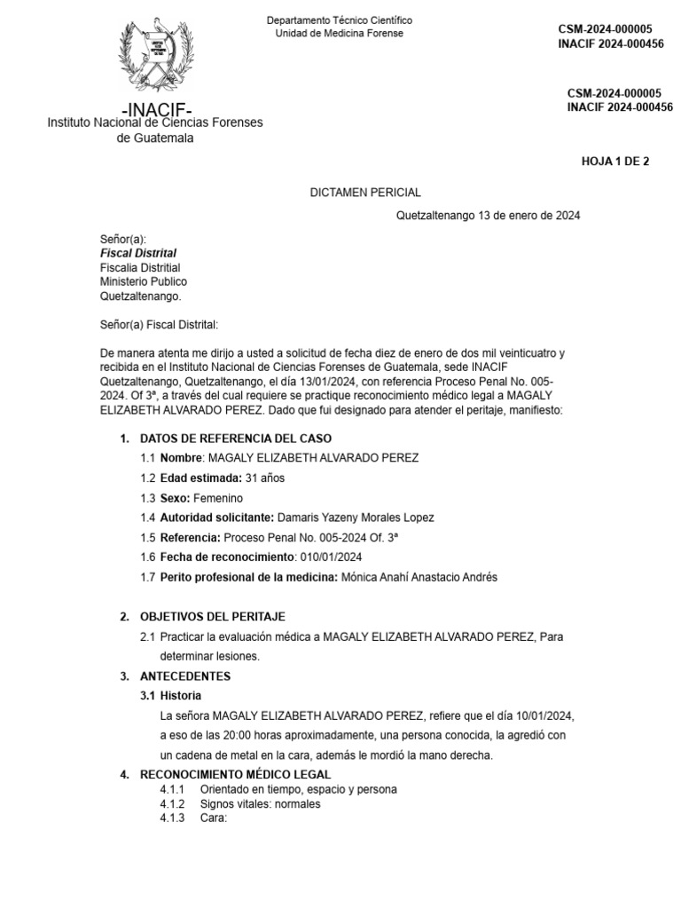 Dictamen Pericial de Lesiones en Quetzaltenango | PDF | Experto ...