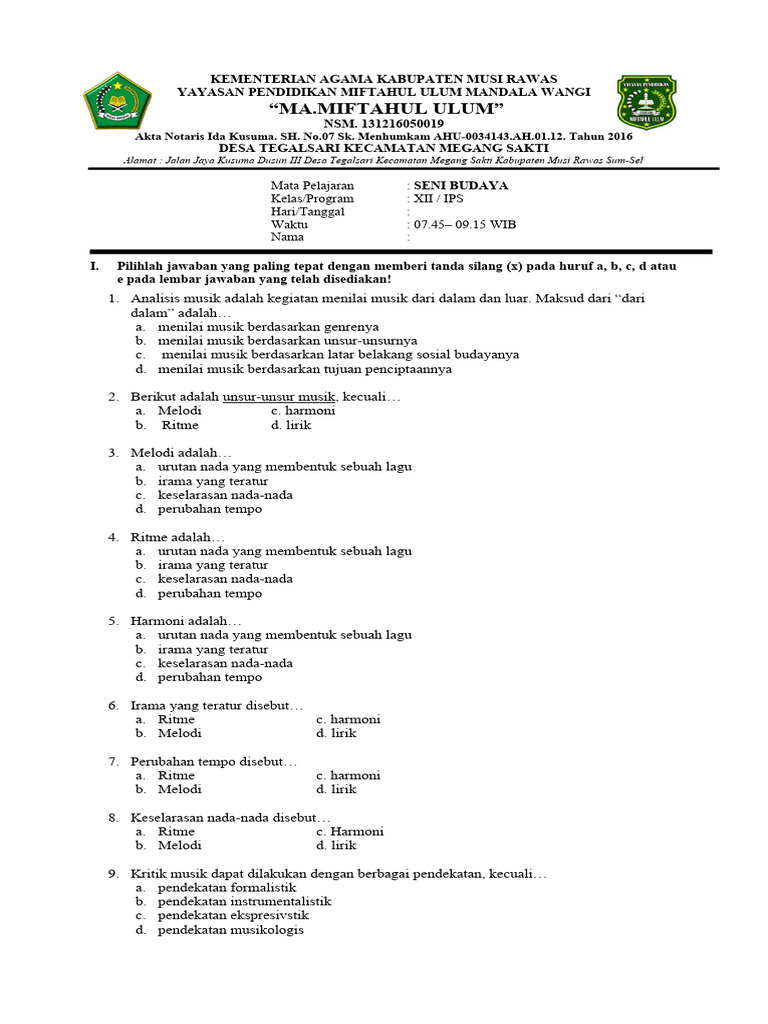 Soal PAS SBK Kelas XII | PDF