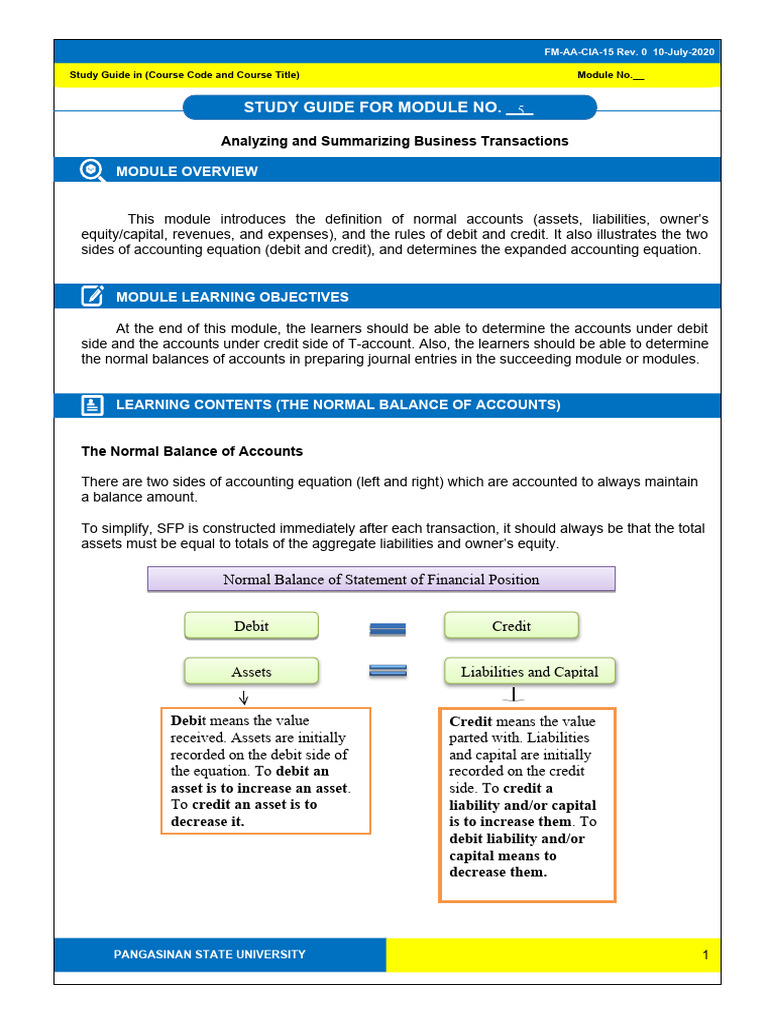 Acctg 101 SG 5 | PDF | Debits And Credits | Expense