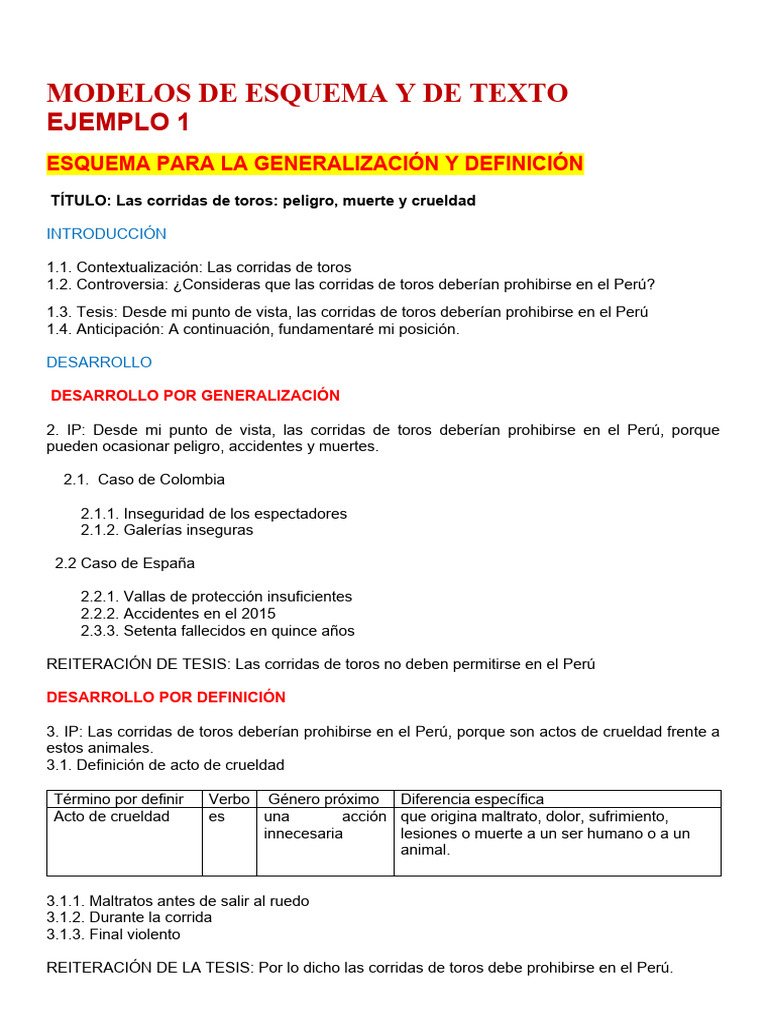 Ta2-Tres Modelos de Esquema y de Texto-Agosto 2023 | PDF | Toreo | Violencia