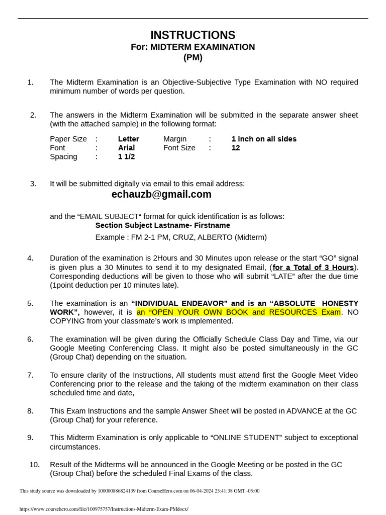 Instructions Midterm Exam PM | PDF | Career & Growth | Computers