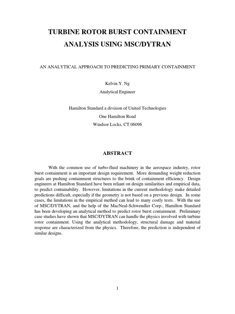 Turbine Rotor Burst Containment Analysis Using Msc/Dytran | PDF