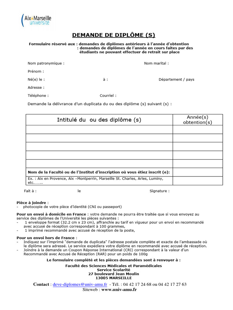 Formulaire Demande Diplome | PDF