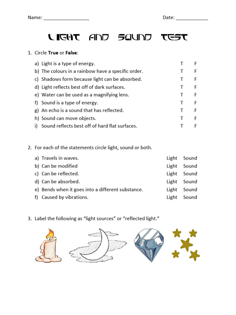4 Science Light Sound Test | PDF | Light | Sound