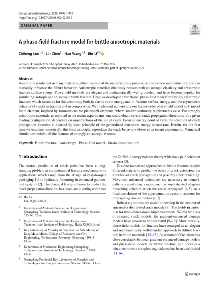 A Phase-field Fracture Model for Brittle Anisotropic Materials | PDF | Fracture | Anisotropy