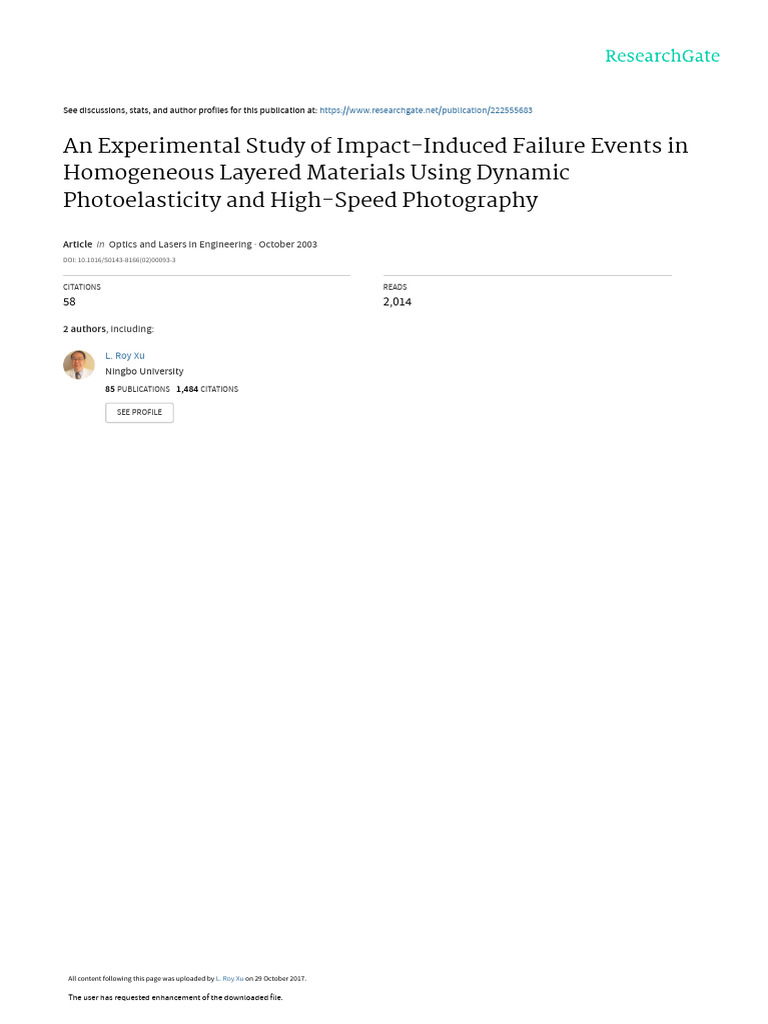 An Experimental Study of Impact-Induced Failure Events in Homogeneous Layered Materials Using ...
