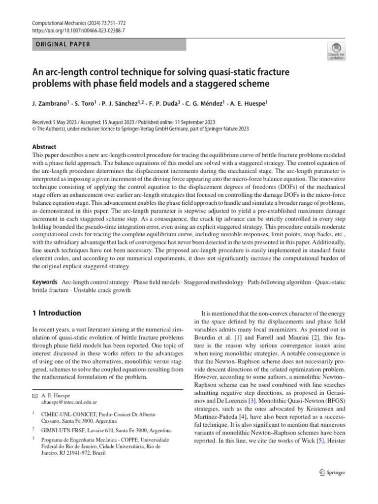 An arc-length control technique for solving quasi-static fracture ... An arc-length control technique for solving quasi-static fracture ...