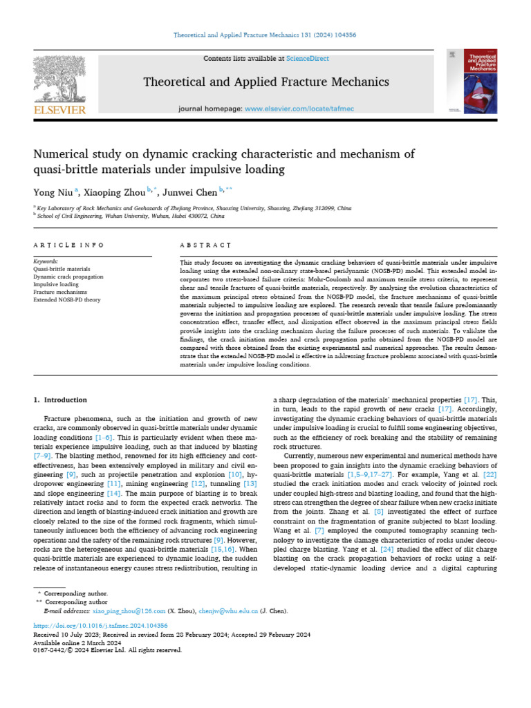 Numerical Study On Dynamic Cracking Characteristic and Mechanism of Quasi-Brittle Materials ...