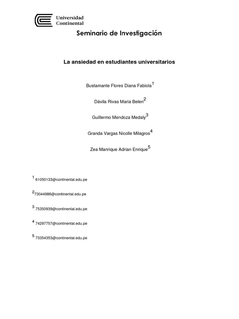 SI TF Bustamante - Davila - Guillermo - Granda - Zea | PDF | Ansiedad | Las emociones