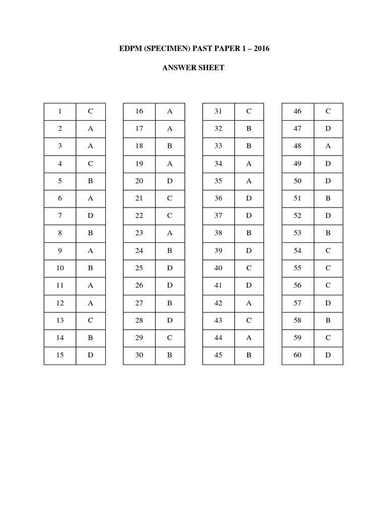 EDPM Past Paper Answer Sheets 2016-2023 | PDF