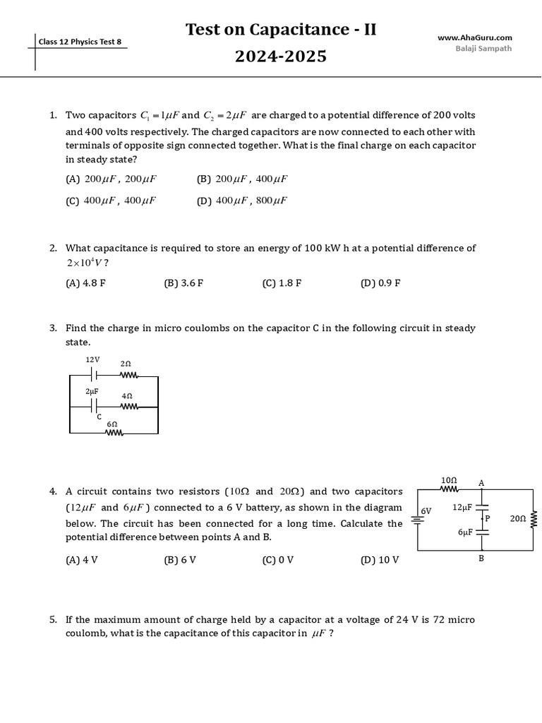 2024-06!03!151511P12 CLT8 Capacitance-II 10Q PDF Test Paper | PDF ...