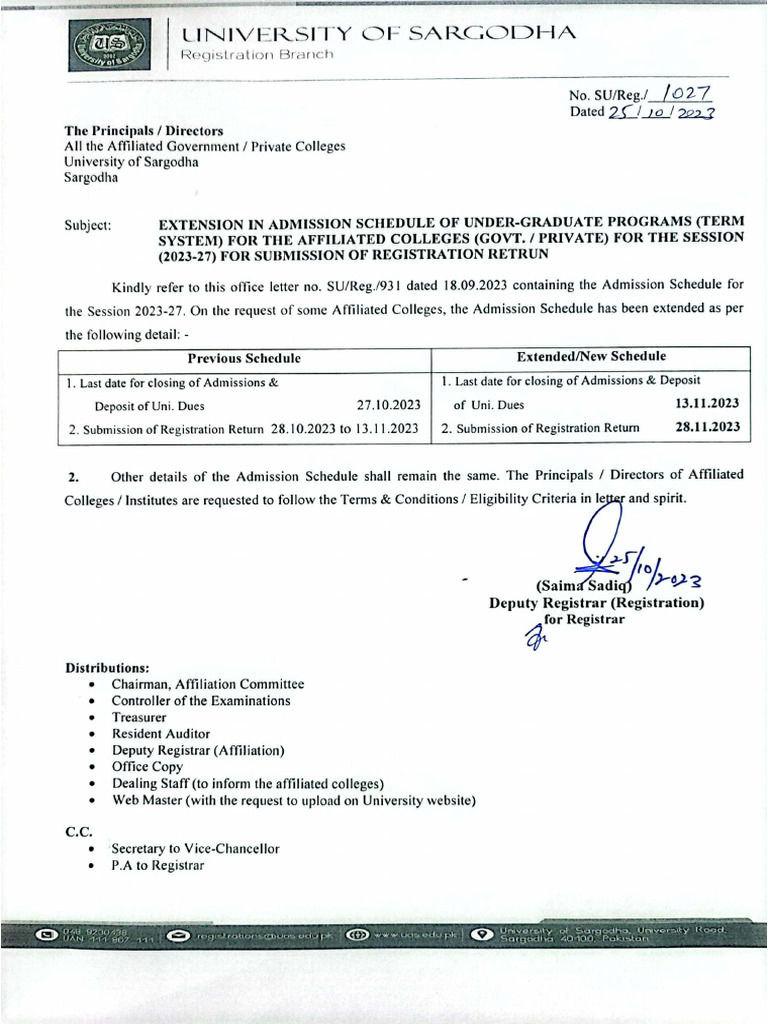 Extension in Admission Schedule of Under-Graduate Programs (Term System ...