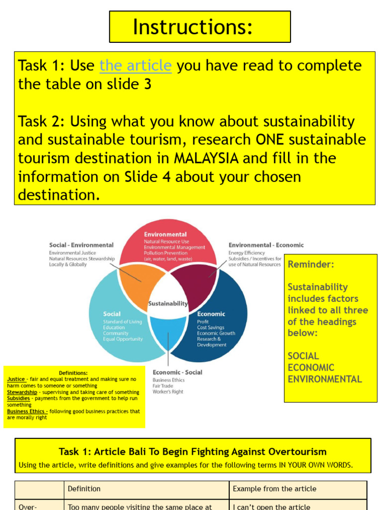 Slides Task: Y7 Active Reading Task: Tourism | PDF | Tourism | Sustainability