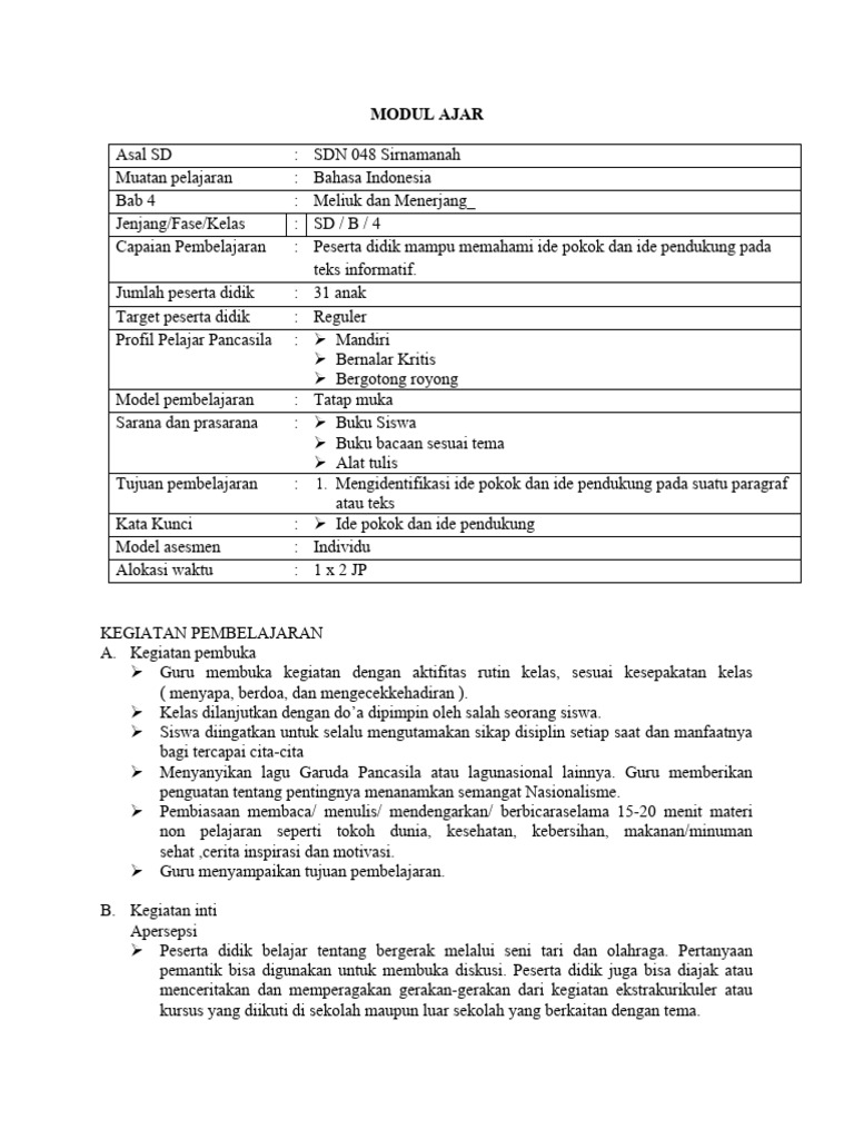 MODUL AJAR BI Teks Informatif | PDF