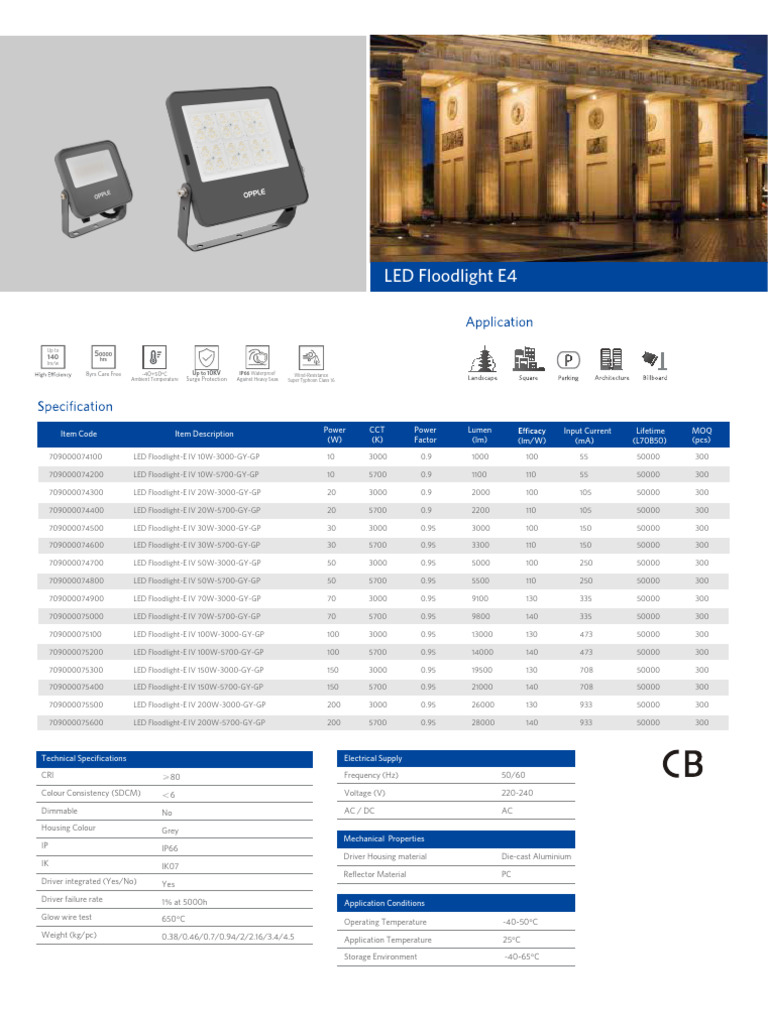 LED Floodlight E4 Familysheet 20221220 | PDF | Alternating Current ...