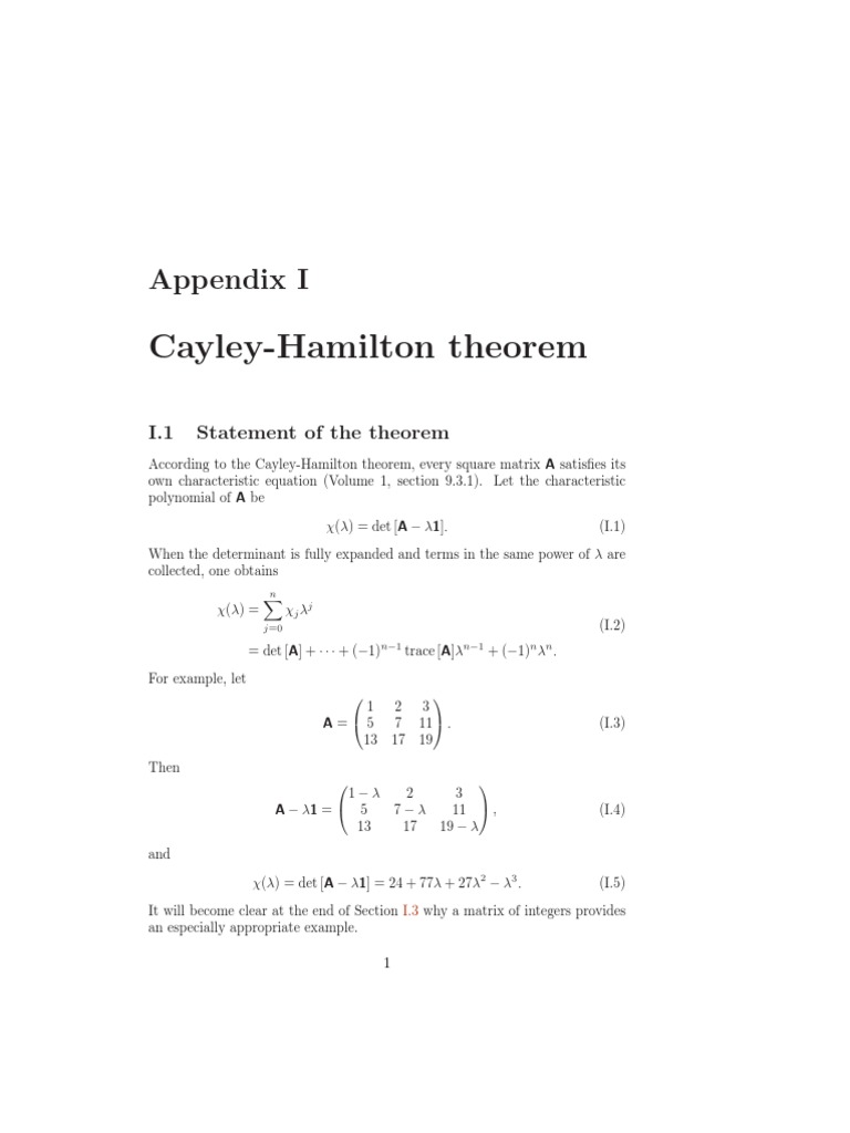 Caley Hamilton Theorem Proof | PDF | Eigenvalues And Eigenvectors ...