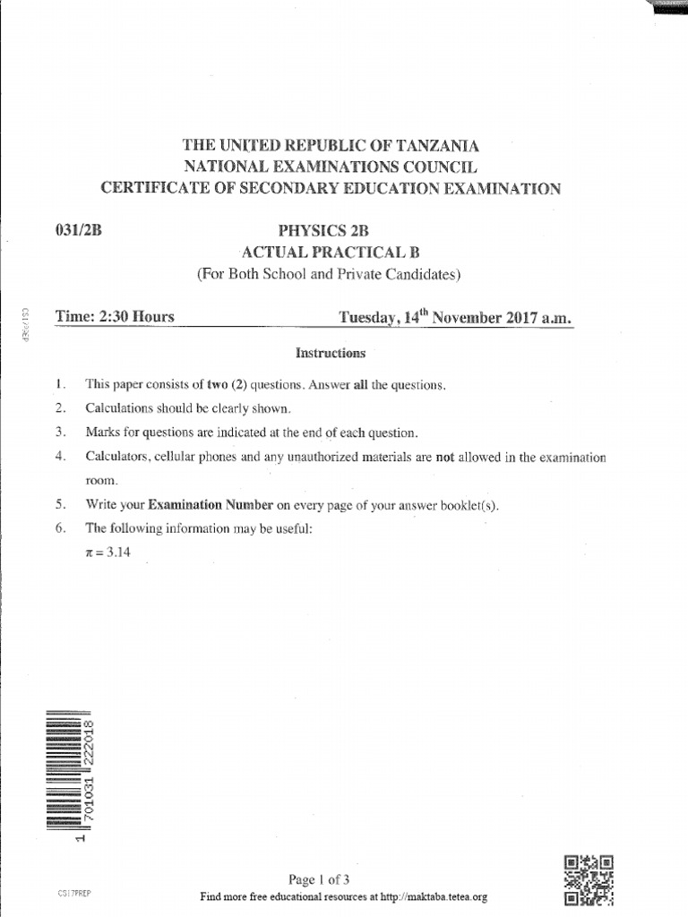 Physics 2B - F4 - 2017 | PDF | Social Science