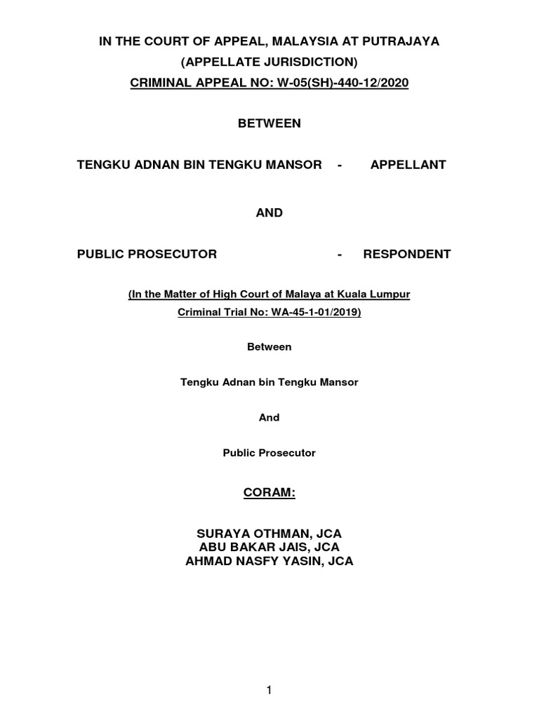 Tengku Adnan's Criminal Appeal Case | PDF | Acquittal | Appeal