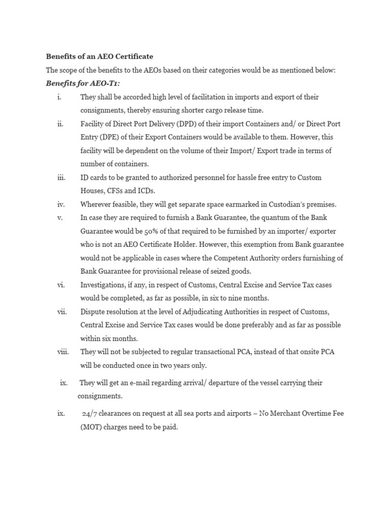 Benefits Aeo Status | Download Free PDF | Customs | Tax Refund