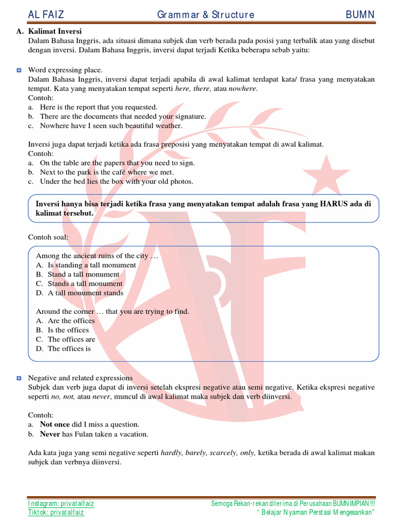 MATERI TBI-INVERSI | PDF | Grammar | Linguistics