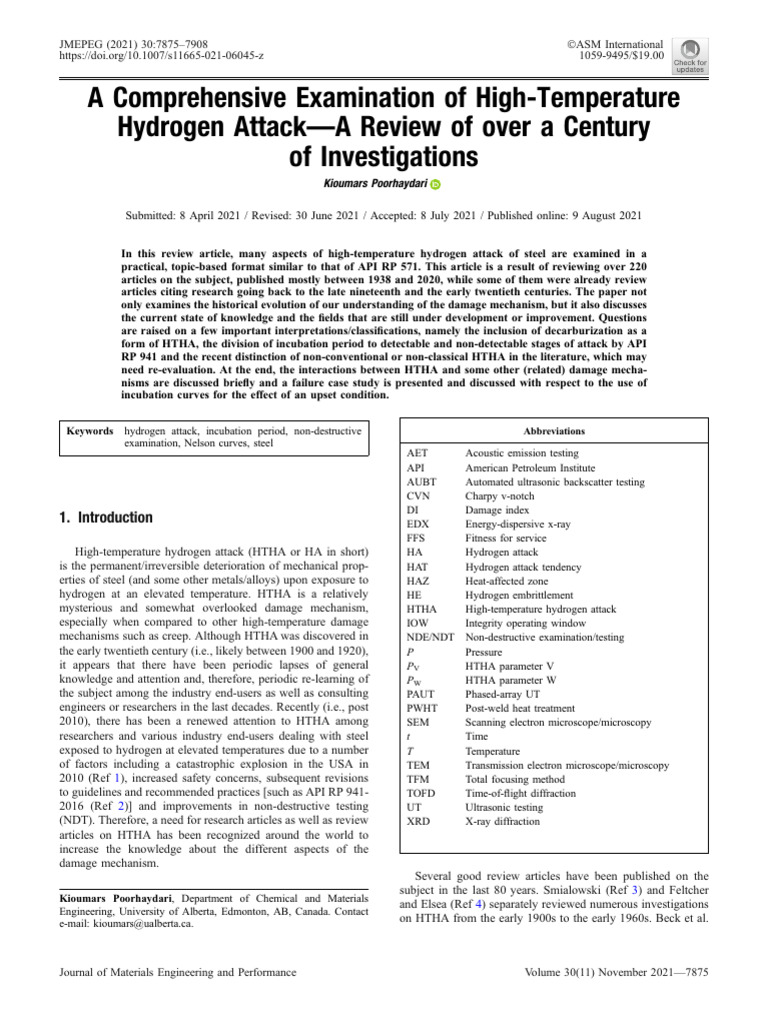 A Comprehensive Examination of High-Temperature Hydrogen Attack-A Review of Over A Century of ...