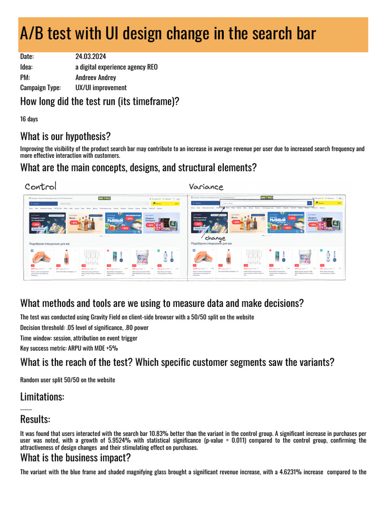 (Artifacts For Reforge) A - B Test With UI Change in Search Bar at ...