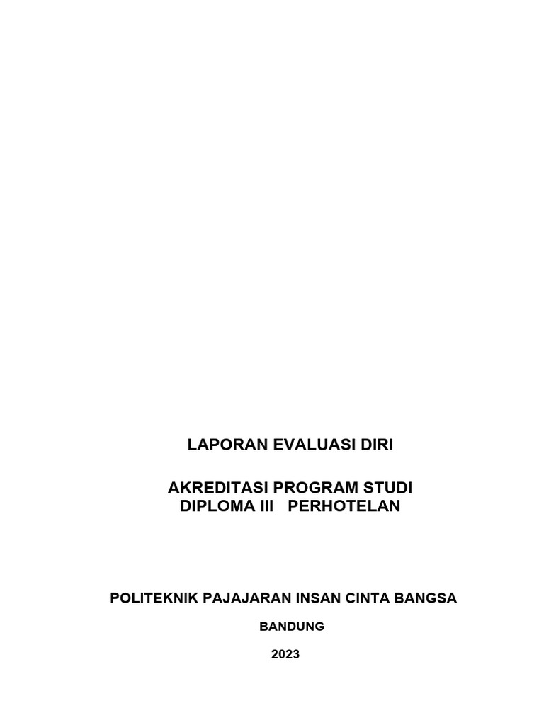Evaluasi Diri Perhotelan d3 Politeknik Pajajaran Icb 2023 | PDF