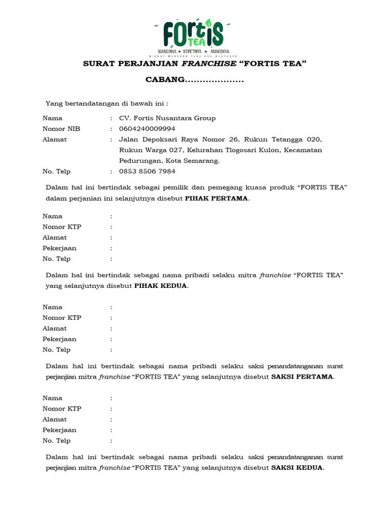 SURAT PERJANJIAN FORTIS PERBANDINGAN | PDF