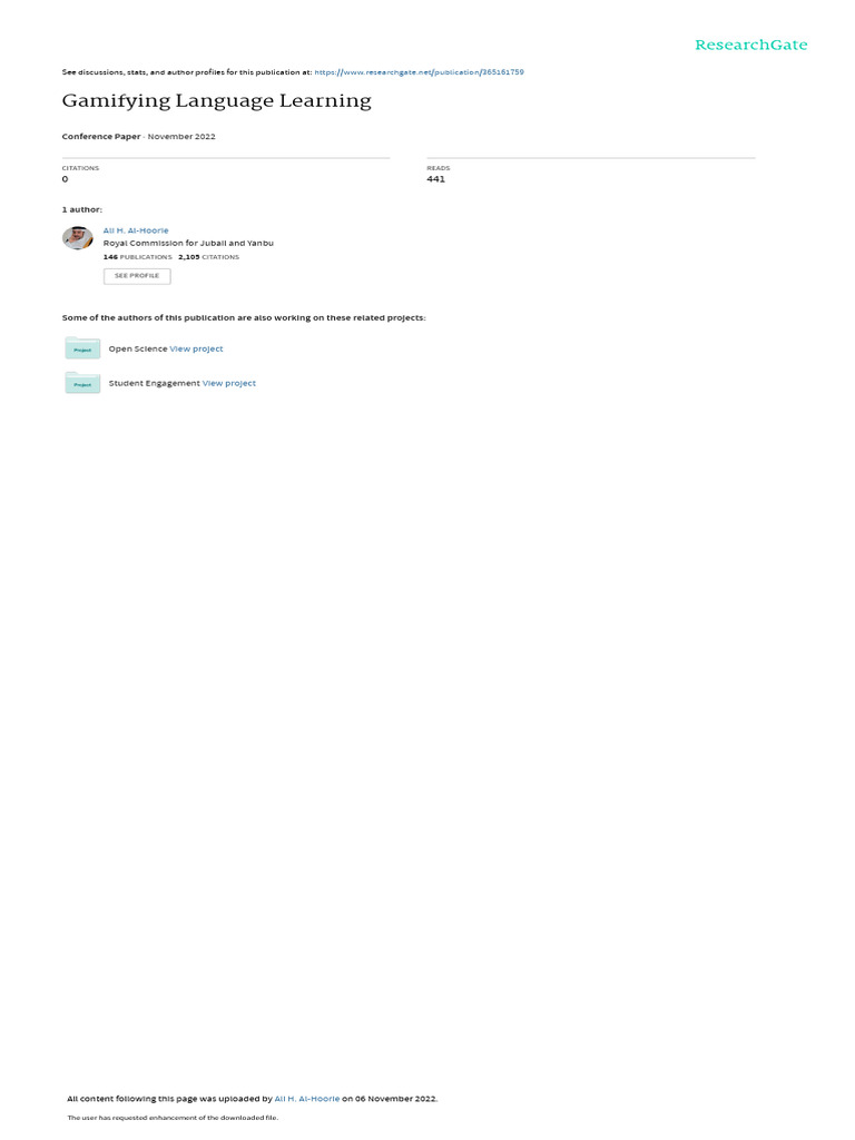 Al Hoorie2022GamifyingLanguageLearningSLIDES | PDF | Cognition | Learning