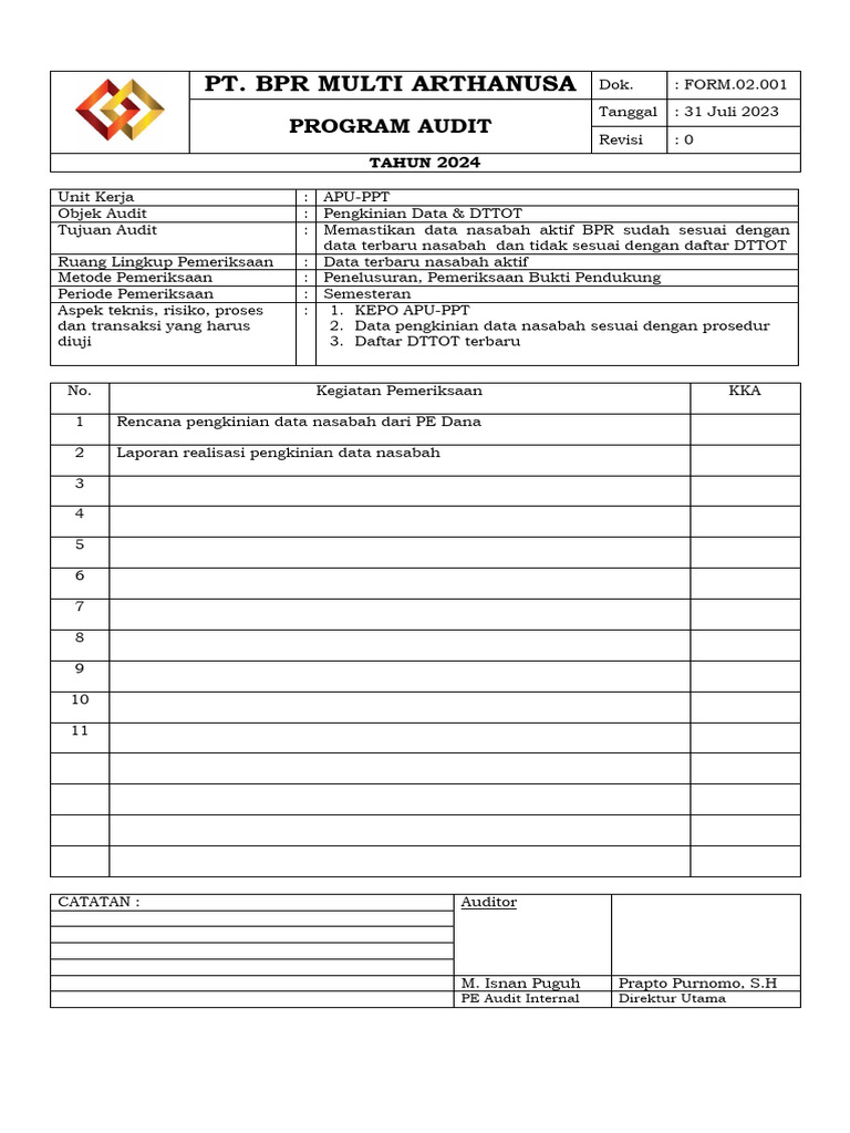 Program Audit 2024 (Apu | PDF | Bisnis | Pengelolaan Keuangan & Uang