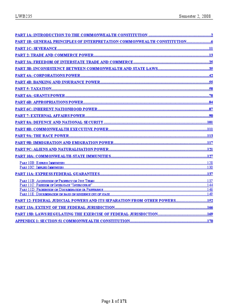 Australian Federal Constitutional Law - Compiled Notes | PDF ...