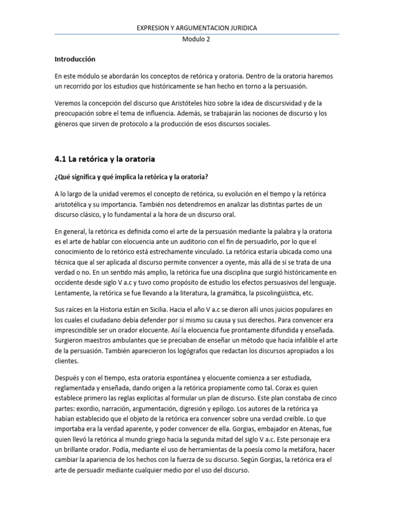 Expresion y argumentacion juridica - Modulo 2 | Descargar gratis PDF | Retórica | Hablar en público