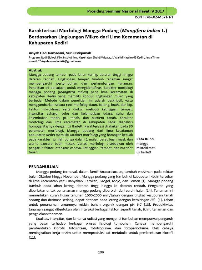 Karakterisasi Morfologi Mangga Podang Ma | PDF