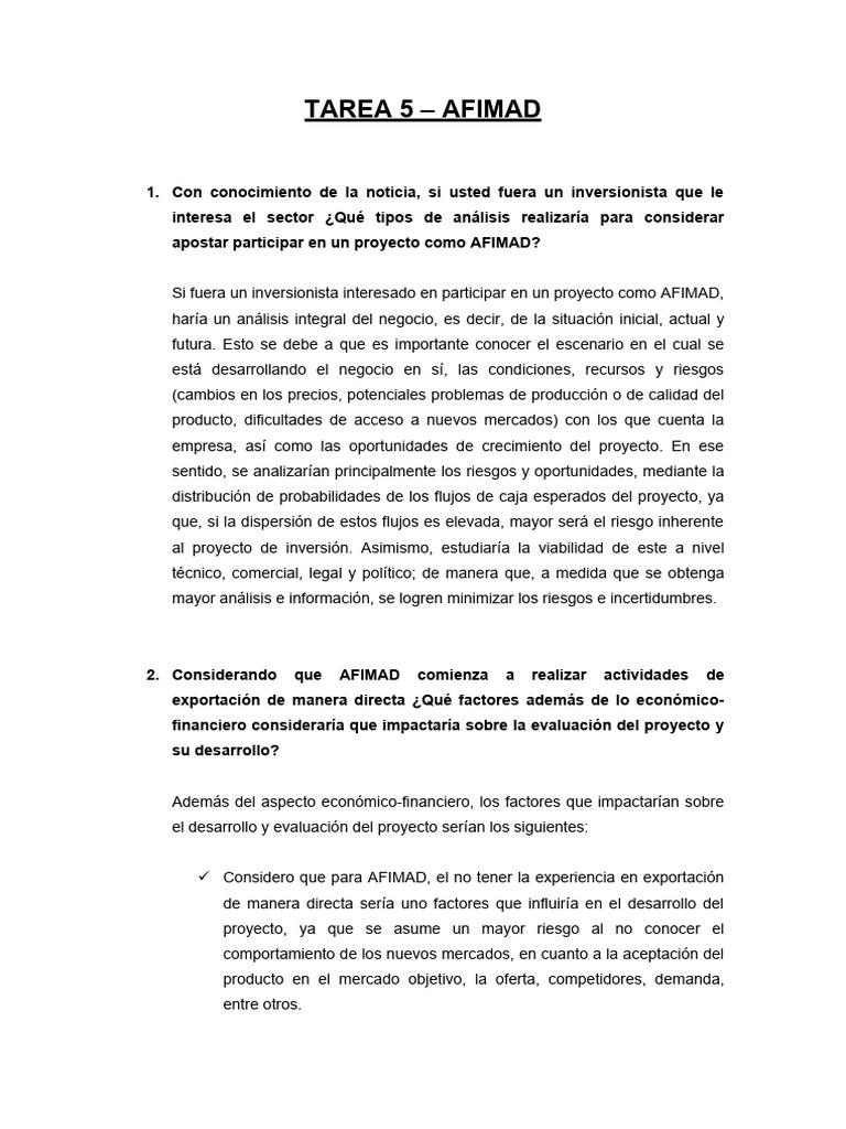 Tarea 5 - Afimad | PDF | Mercado (economía) | Exportaciones