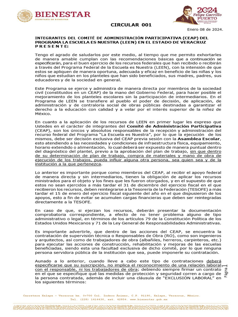 Circular 001 Ceap Leen 2024-1 | Descargar gratis PDF | México