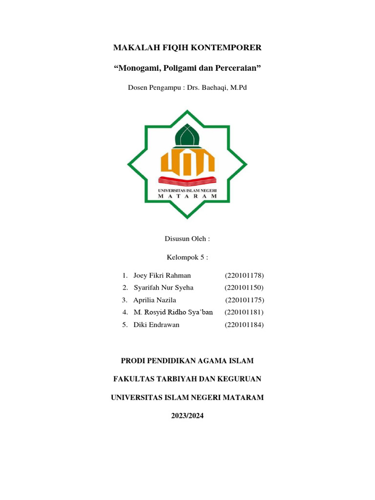 Monogami, Poligami, dan Perceraian dalam Fiqih | PDF