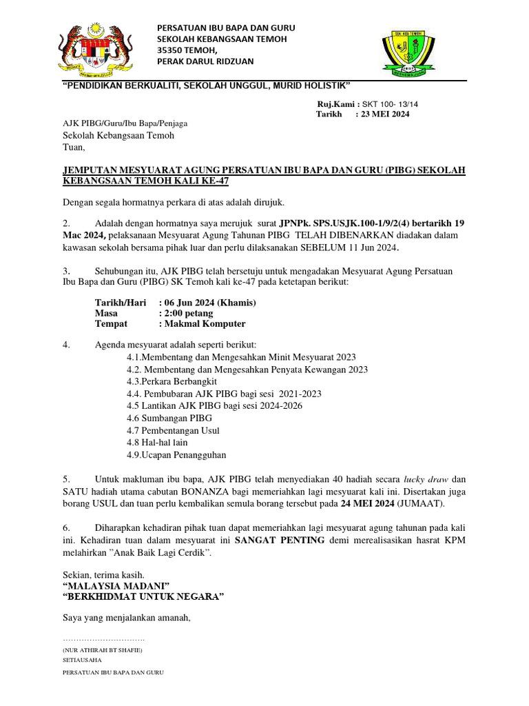 Surat Jemputan Ibu Bapa | PDF