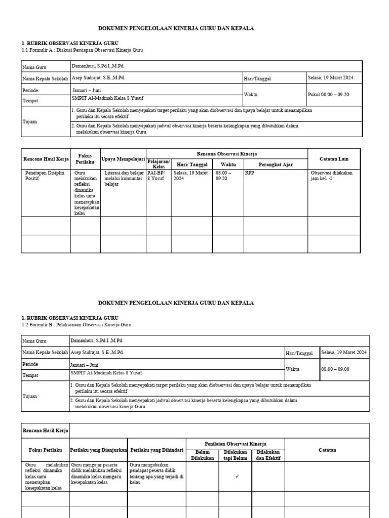 Form A-B-C-D Observasi Kinerja Guru Dalam SKP | PDF