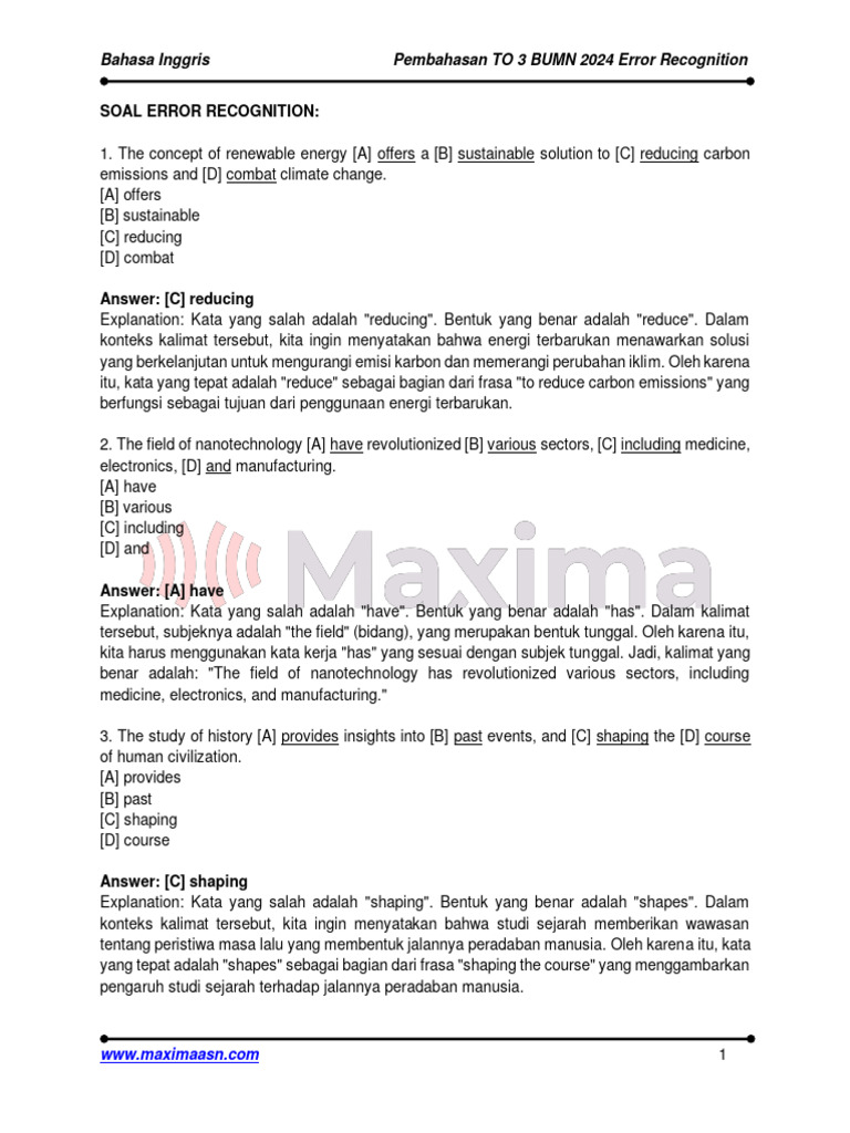 Paket 3 TO BUMN 2024 TBI - Error Recognition | PDF