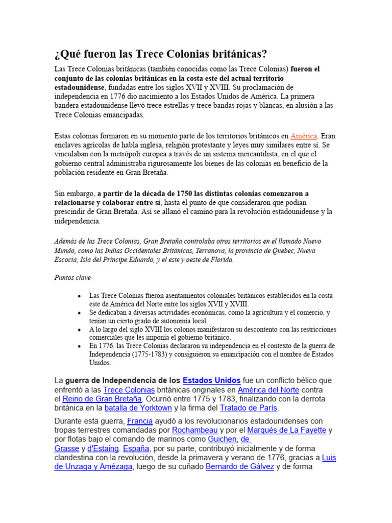 Las Trece Colonias | PDF | Guerra revolucionaria americana | Trece colonias