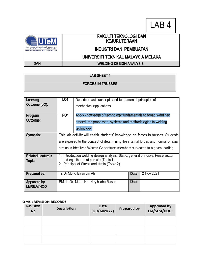 Lab4 - Forces - in - Truss (Completed) Lastest | PDF | Stress ...