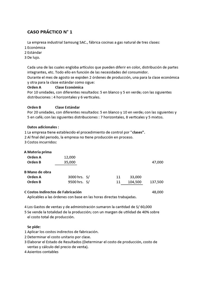s05.s1 - Elementos de Costos Por Órdenes de Produc - Caso Práctico | PDF | Costo de producción ...