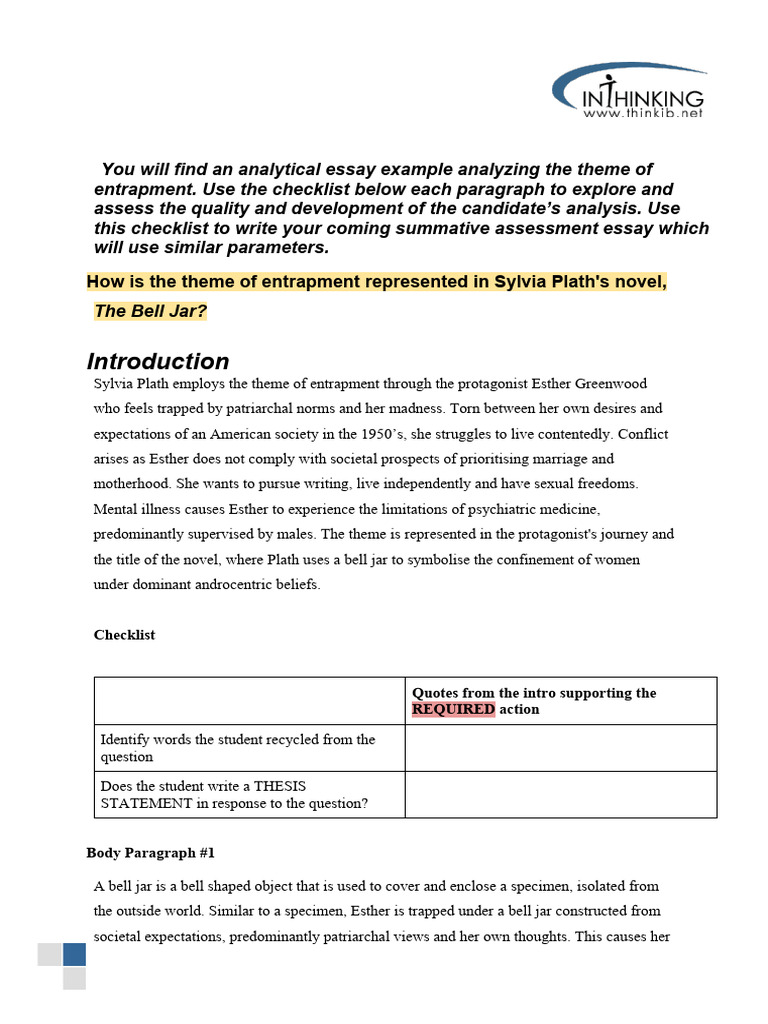 HL Essay The Bell Jar Example | PDF