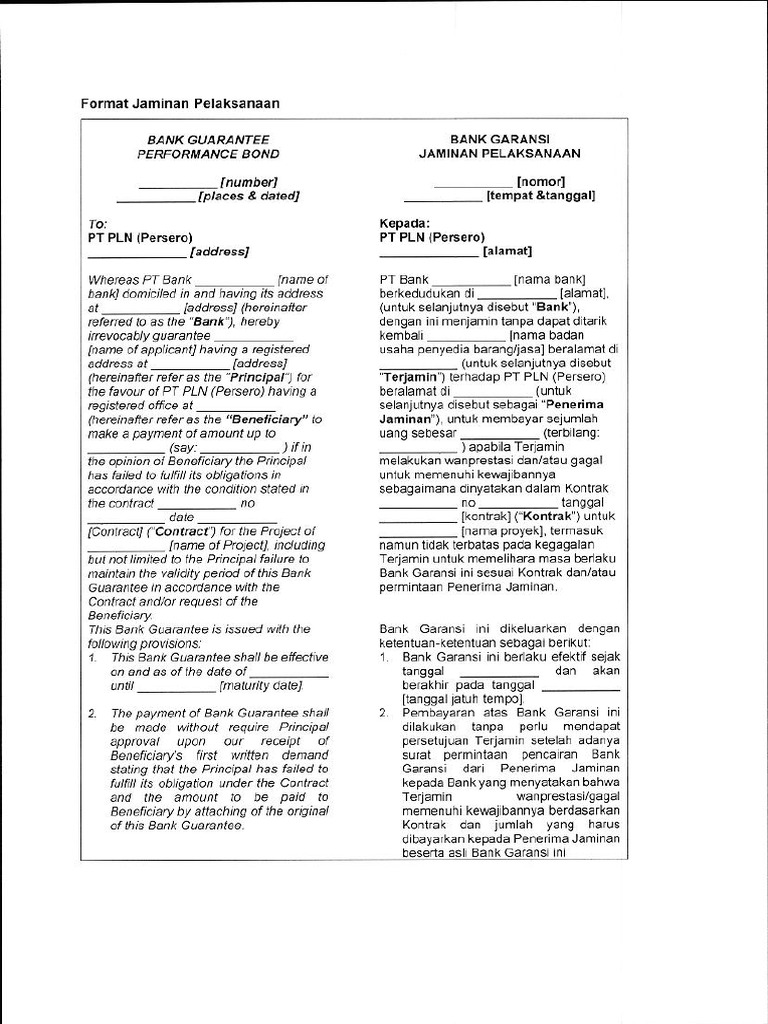 Format Jaminan Pelaksanaan PERDIR Terbaru | PDF