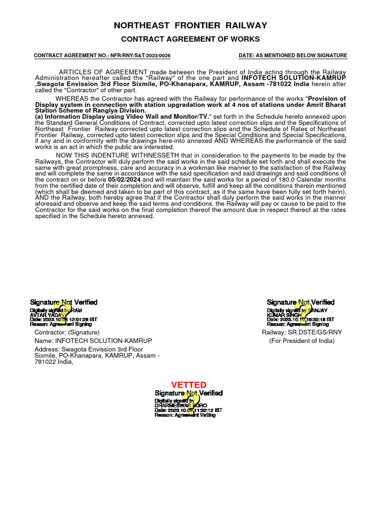 Northeast Frontier Railway Contract Agreement | PDF | Hdmi | Joint Venture