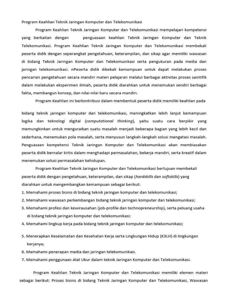 Program Keahlian Teknik Jaringan Komputer | PDF