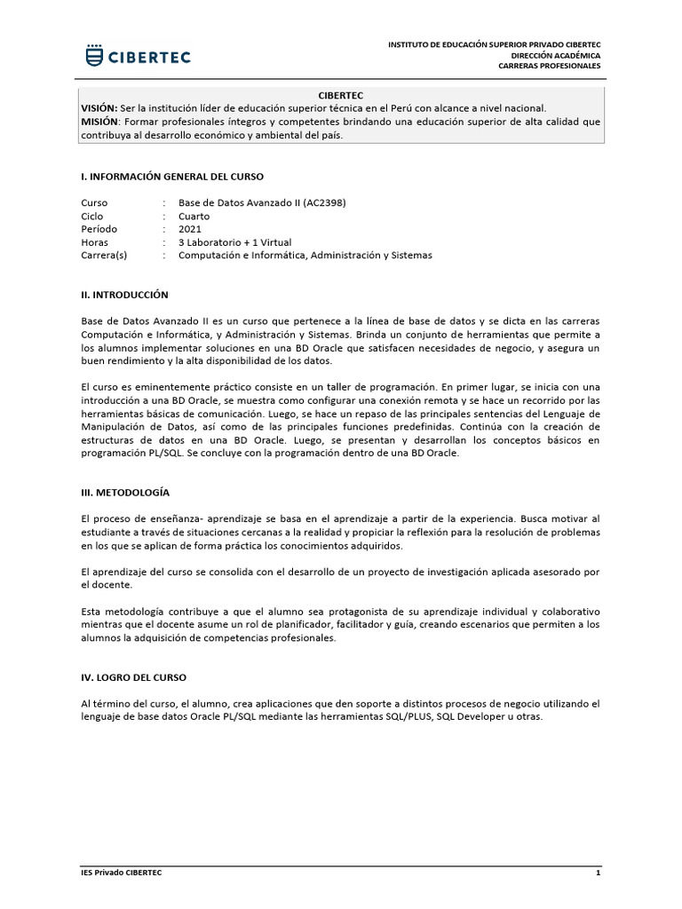 SL 2021 04 Base de Datos Avanzado II (AC2398) | PDF | SQL | Pl / Sql