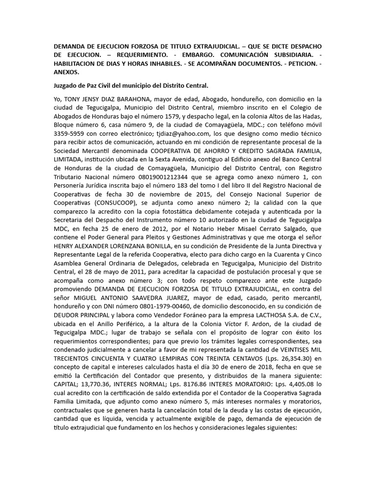 Demanda de Ejecucion Forzosa de Titulo Extrajudicial | Descargar gratis ... Demanda de Ejecucion Forzosa de Titulo Extrajudicial | Descargar gratis ...