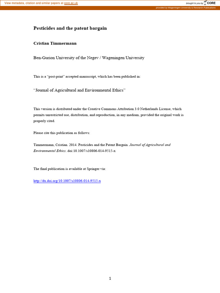 Pesticides and The Patent Bargain | PDF | Patent | Intellectual Property